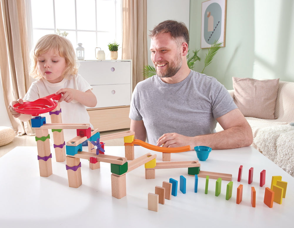 Hape Marble Rally Block Set – 81-Piece Wooden DIY Marble Run Toy ...