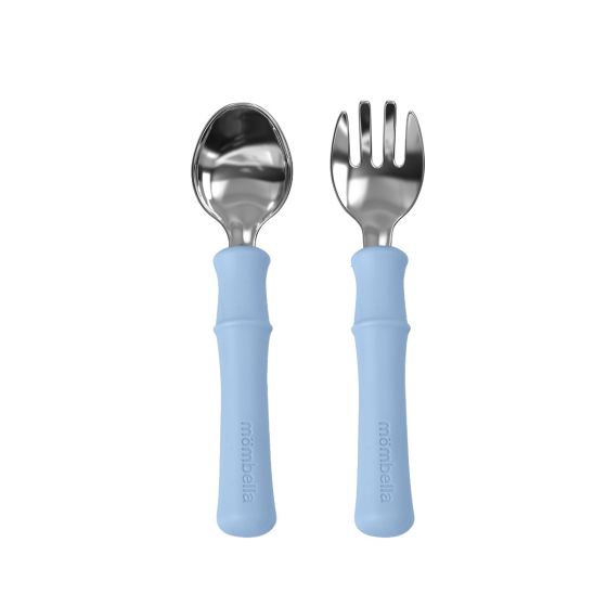 Mombella Fork & Spoon Set – Light blue | Safe & Stylish Baby Cutlery ...