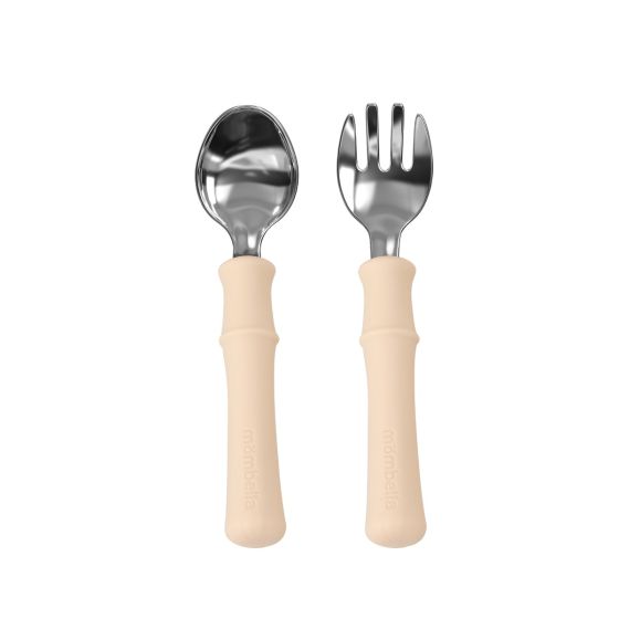 Mombella Fork & Spoon Set – Beige | Safe & Stylish Baby Cutlery ...