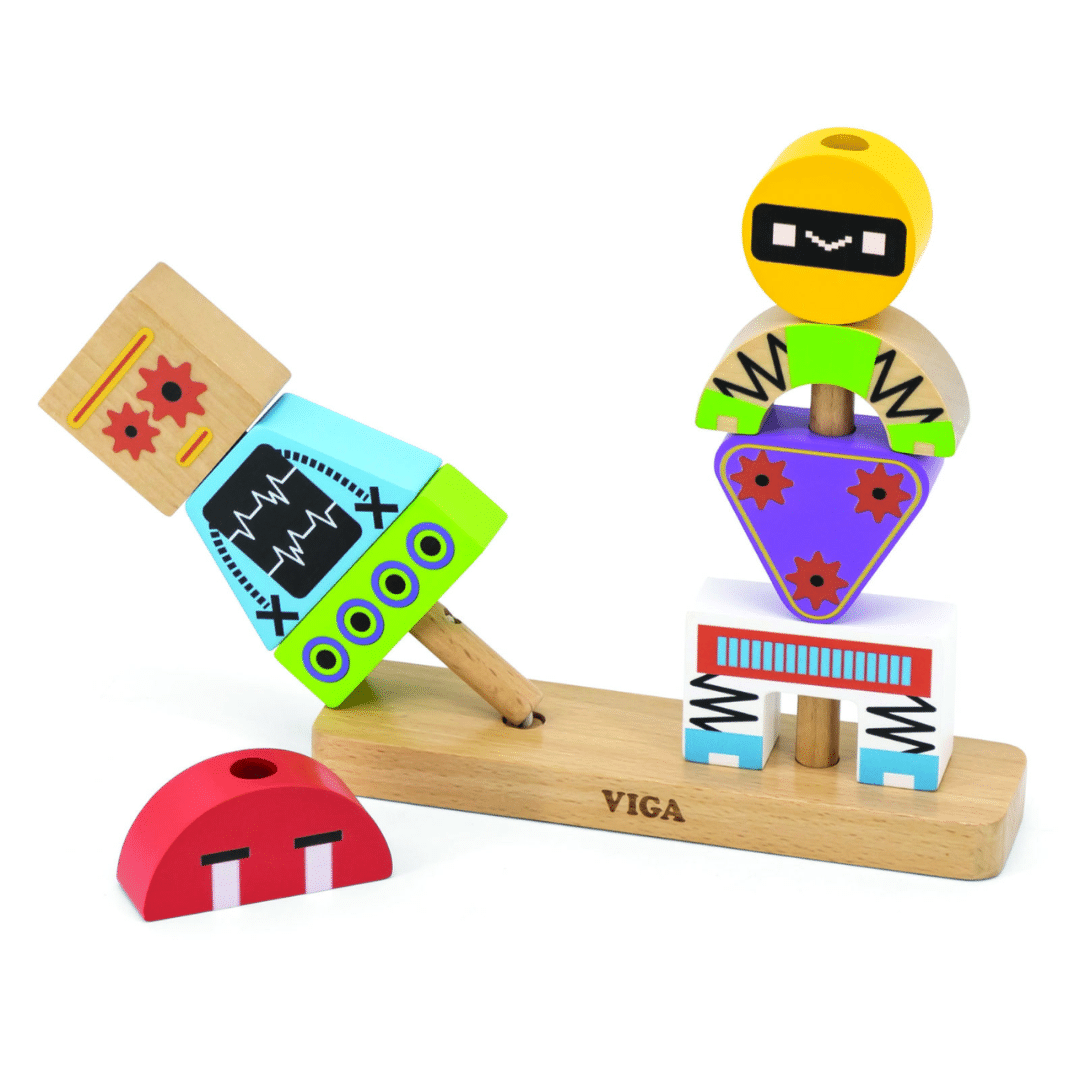 Viga Wooden Robot Stacking Blocks – Creative Wooden Puzzle Toy for Kids ...